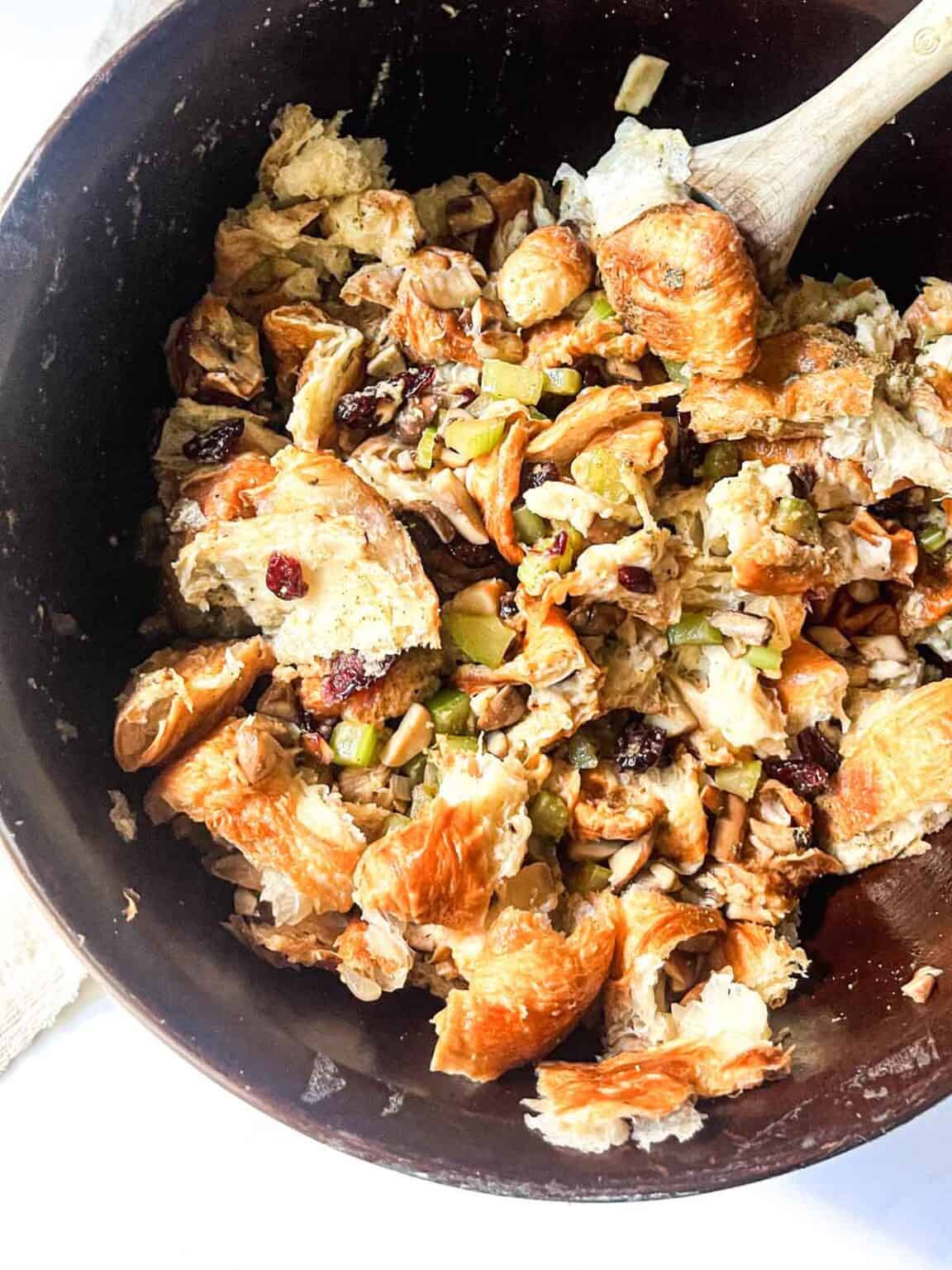 Herby Croissant Stuffing Recipe with Mushrooms and Onion - Meghan It Up