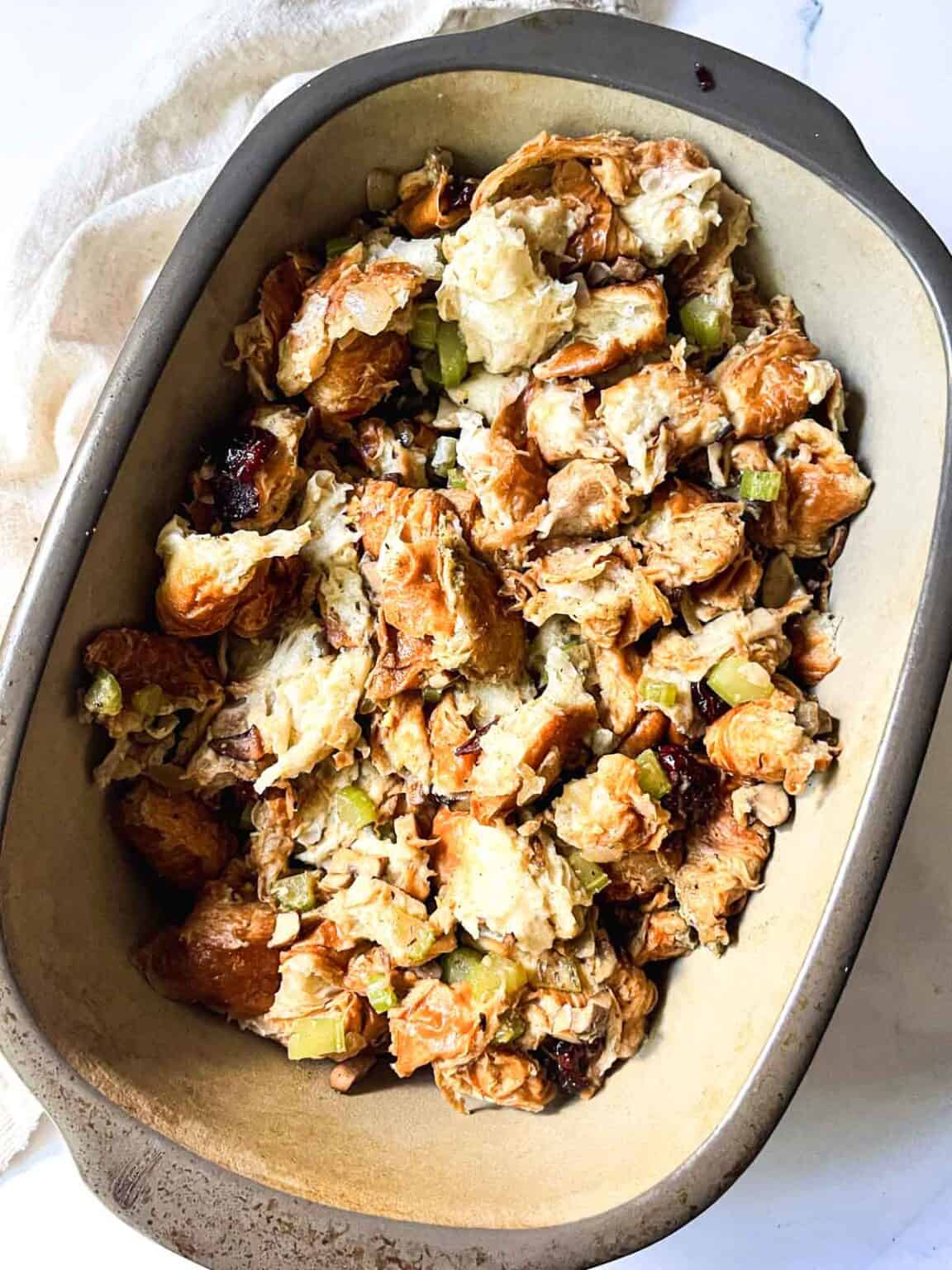 Herby Croissant Stuffing Recipe with Mushrooms and Onion - Meghan It Up