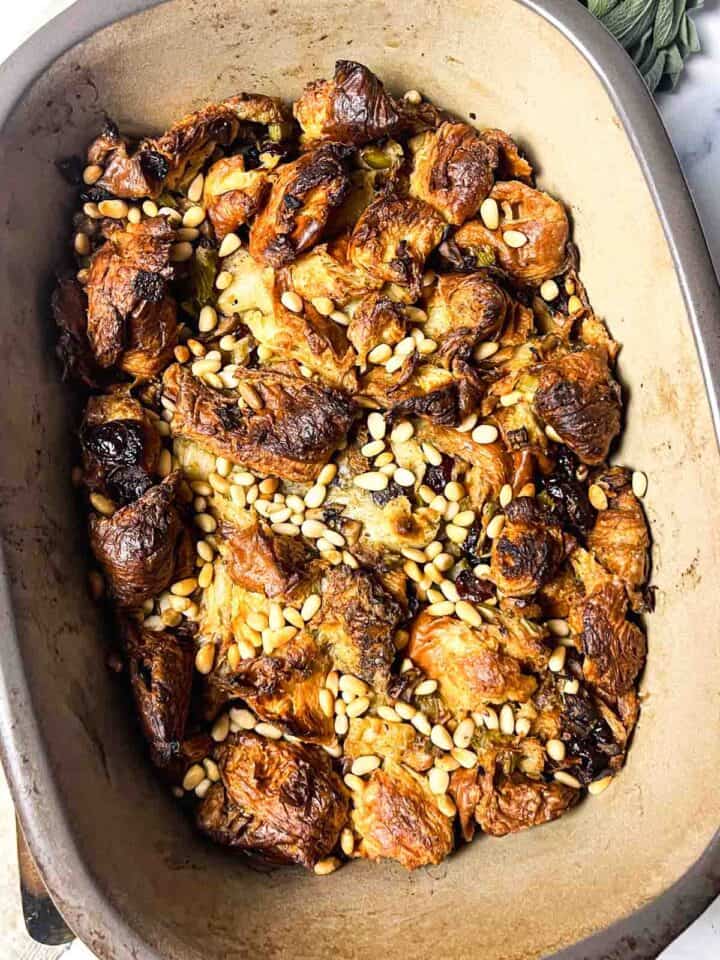 Herby Croissant Stuffing Recipe with Mushrooms and Onion - Meghan It Up