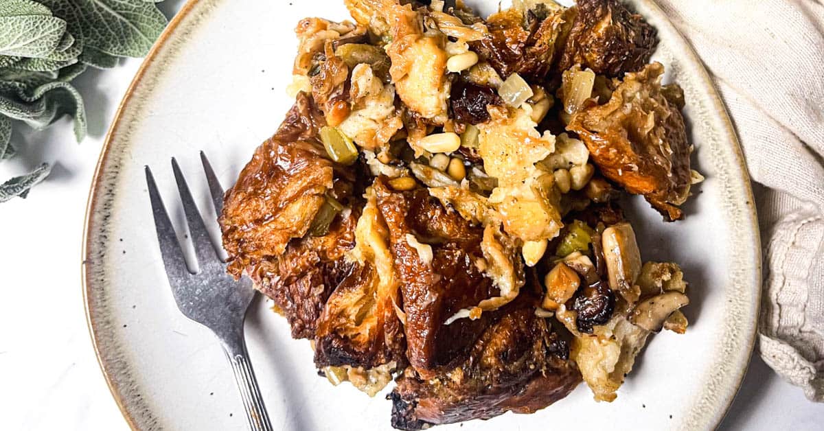Herby Croissant Stuffing Recipe with Mushrooms and Onion - Meghan It Up