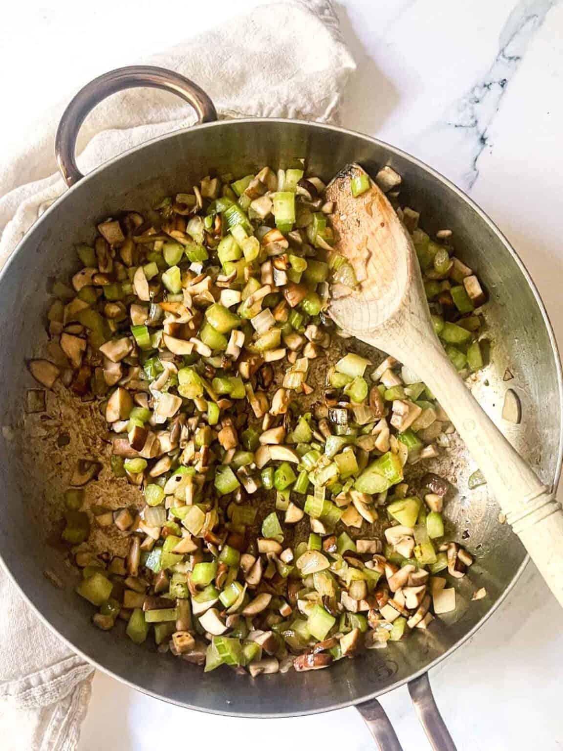 Herby Croissant Stuffing Recipe with Mushrooms and Onion - Meghan It Up