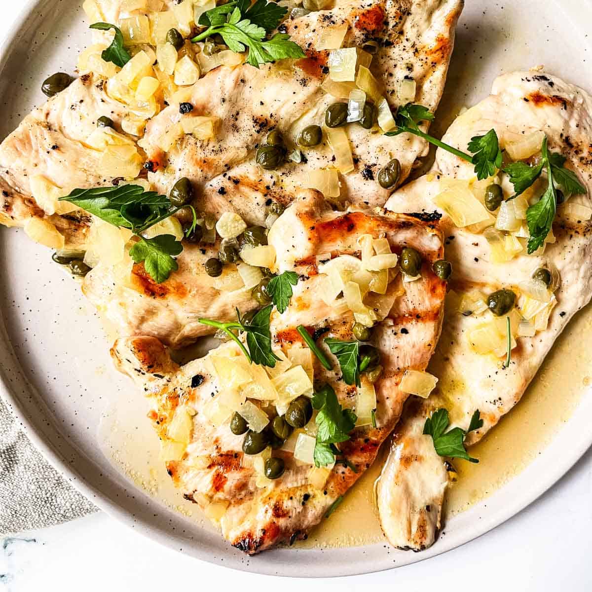 Grilled Chicken Piccata with Easy Lemon Sauce - Meghan It Up